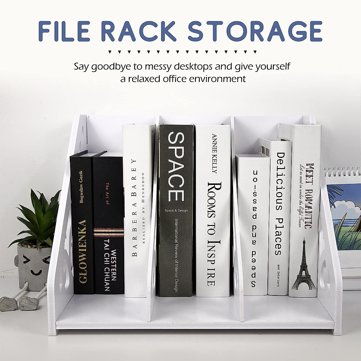 YGYQZ Desk File Folder Storage - Binder Organizers for Desk Cute Desktop Accessories File Document Holder Bookcases For Teacher Classroom (white)