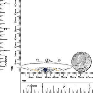 925 Sterling Silver and 10K Yellow Gold Blue Sapphire White Moissanite and White Lab Grown Diamond Tennis Bracelet For Women (1.62 Cttw, Gemstone September Birthstone, Fully Adjustable Up to 9 Inch)