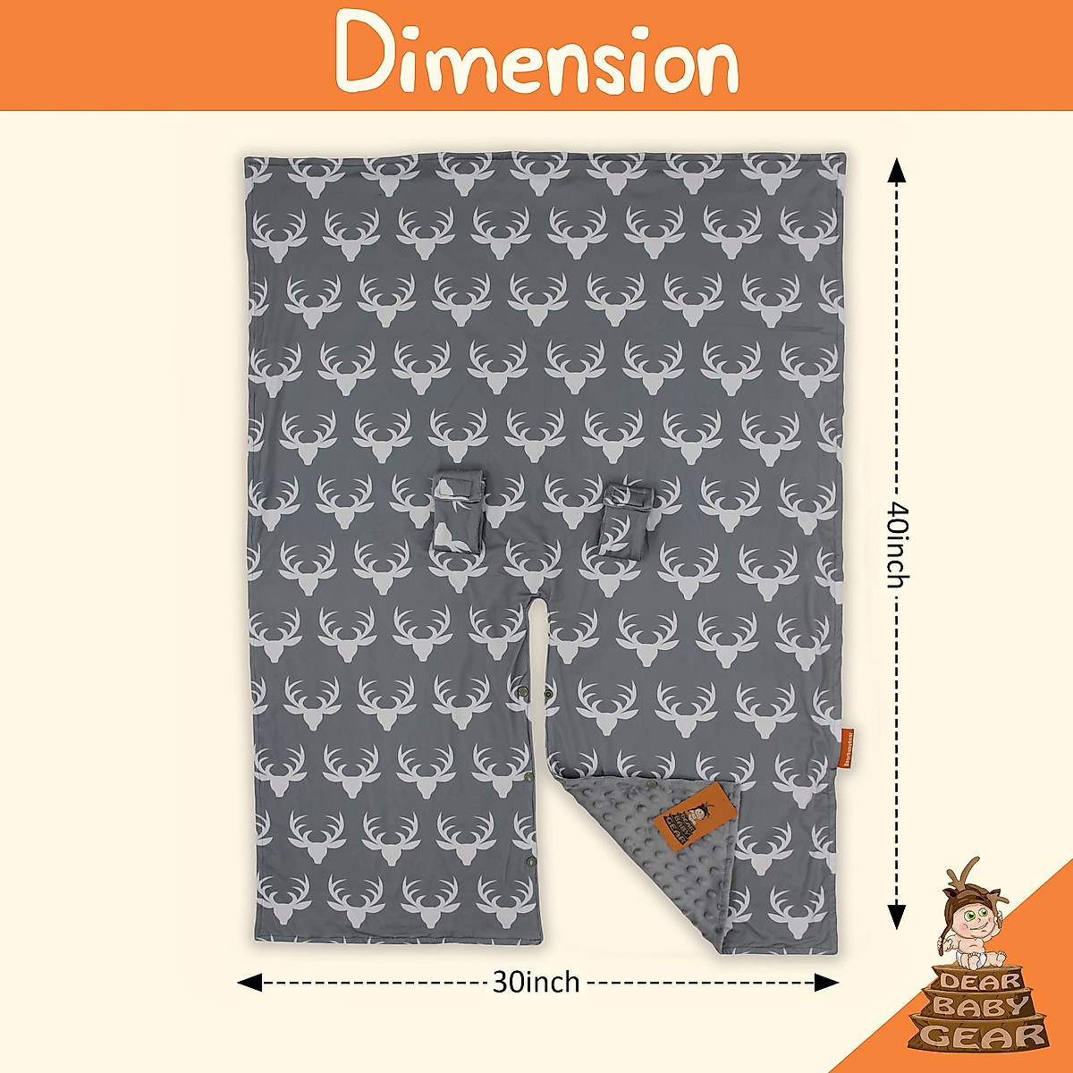 Dear Baby Gear - Baby Car Seat Canopy - Toddler Carrier Cover - Infant Car Seat Cover - Carseat Covers with Snap Opening - Carseat Canopies for Boys & Girls - 40x30 (Antlers on Gray, Gray Dot)