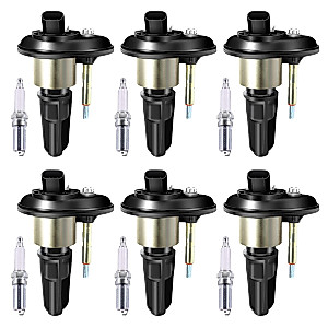 MAS Set of 6 Ignition Coils Pack UF303 & OEM Spark plugs Compatible with Chevrolet Trailblazer Colorado Buick Rainier GMC Canyon Envoy Hummer H3 Isuzu Olds Saab Replacement for UF303 GN10114 52-1743