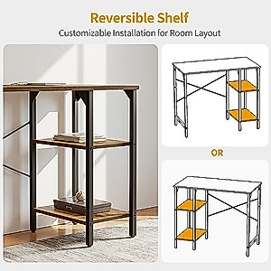 BANTI Small Computer Desk, 35 Inch Home Office Desk with 2Storage Shelves on Left or Right Side, Study Writing Desk with Storage Bag, Rustic Brown