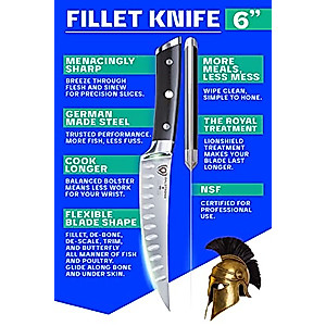 Dalstrong Gladiator Elite Series Forged High Carbon German Steel Fillet Kitchen Knife with G10 Handle, 6 Inches, Sheath Included