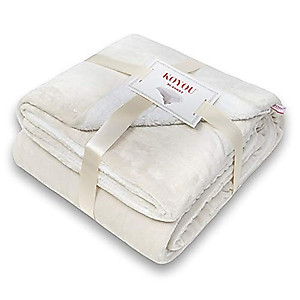 KOYOU Super Soft Beige Plush Sherpa Borrego Blanket Throw Queen or Full Size Bed