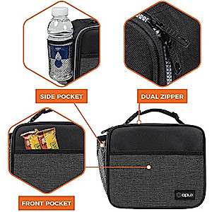 OPUX Insulated Lunch Bag, Soft Lunch Box for School Kids Boys Girls, Leakproof Small Lunch Pail for Adult Men Women, Reusable Compact Lunchbox Lunch Cooler Tote Bag for Office Work (Charcoal)