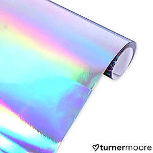 Silver Holographic Vinyl Permanent, 12" x15 FEET Rainbow Holographic Vinyl Roll, Chrome Holographic Sticker Vinyl for Cricut, Silhouette, Signs, Decals by Turner Moore Edition (15FT)