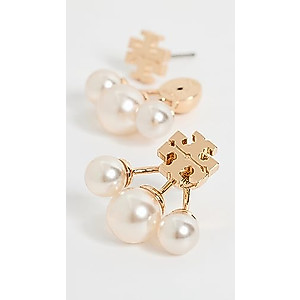 Tory Burch Women's Kira Pearl Front-Back Earrings, Tory Gold/Cream, One Size