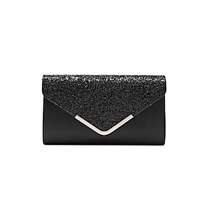 LAM GALLERY Sparkling Evening Clutch Handbag Bling Wedding Bride Purse Glitter Chain Shoulder Crossbody Bag - Black