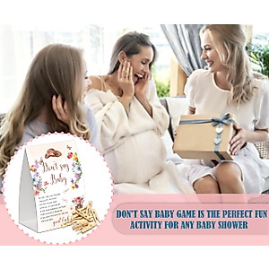 Little Cowgirl Don't Say Baby Game for Baby Shower, Pack of One 5x7 Sign and 50 Mini Natural Clothespins, Western Boots Baby Shower Decoration, Gender Neutral Party Supplies - SC31