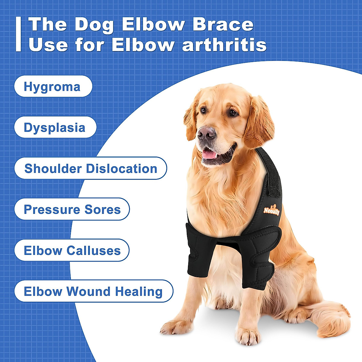 NeoAlly Breathable Dog Elbow Brace Protector Pads for Canine Elbow and Shoulder Support Elbow Hygroma, Dysplasia, Osteoarthritis, Elbow Calluses, Pressure Sores and Shoulder Dislocation (Right Large)