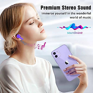 Wireless Earbuds,Bluetooth Earphones Stereo Earphone Bluetooth in-Ear Earphones with Built-in Mic for Smart Phones (Purple)