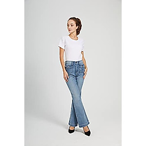 ERSDGG Women's High Rise Straight Bootcut Jeans Flare Leg Stretch Denim Pants Classic Casual Bell Bottom (Medium Indigo, 26, Bootcut)