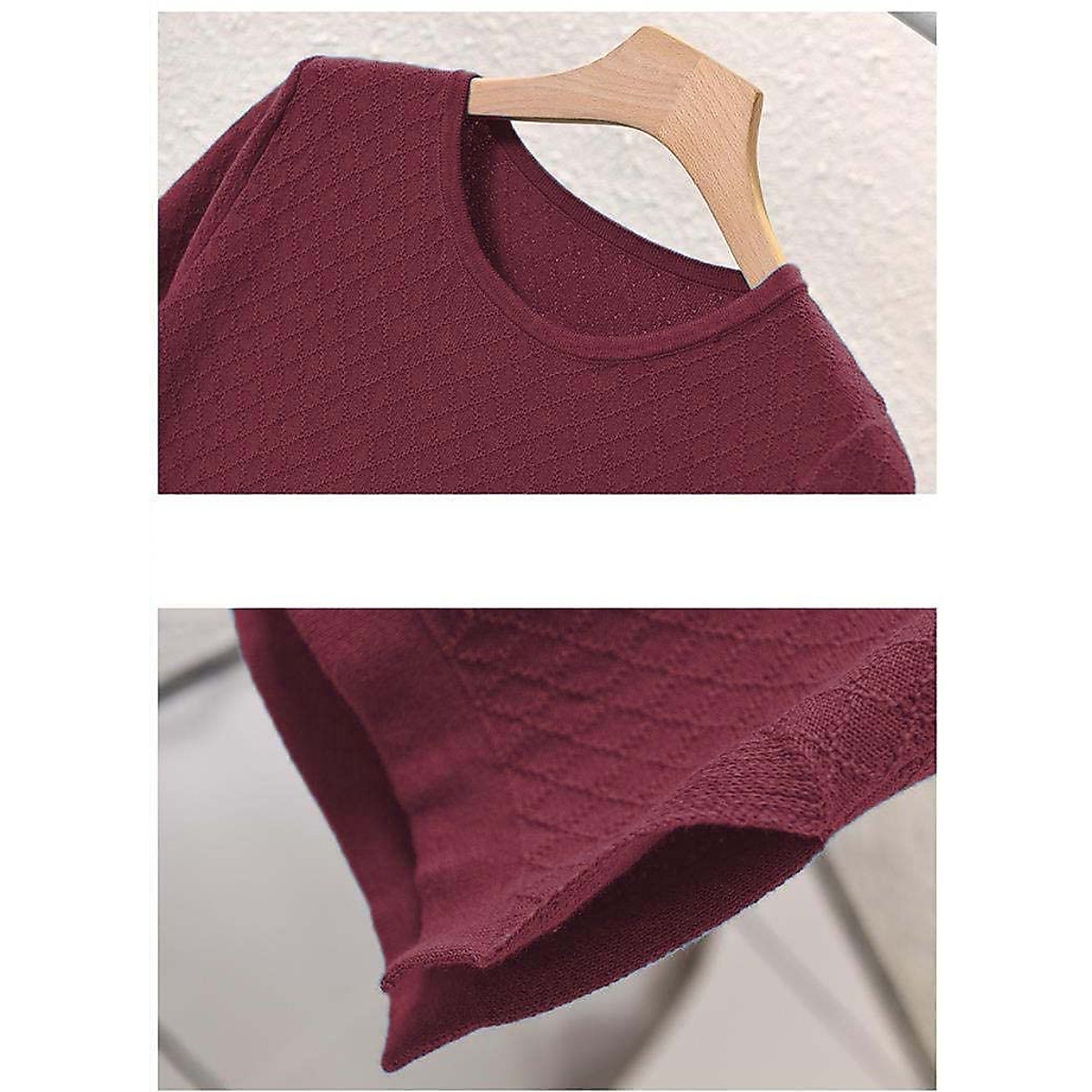 Ailaile Womens Short Sleeve Sweaters Tops Summer Thin Pullover Cotton Knit Shirt Crew Neck Lightweight Pointelle Blouse Jujube Red