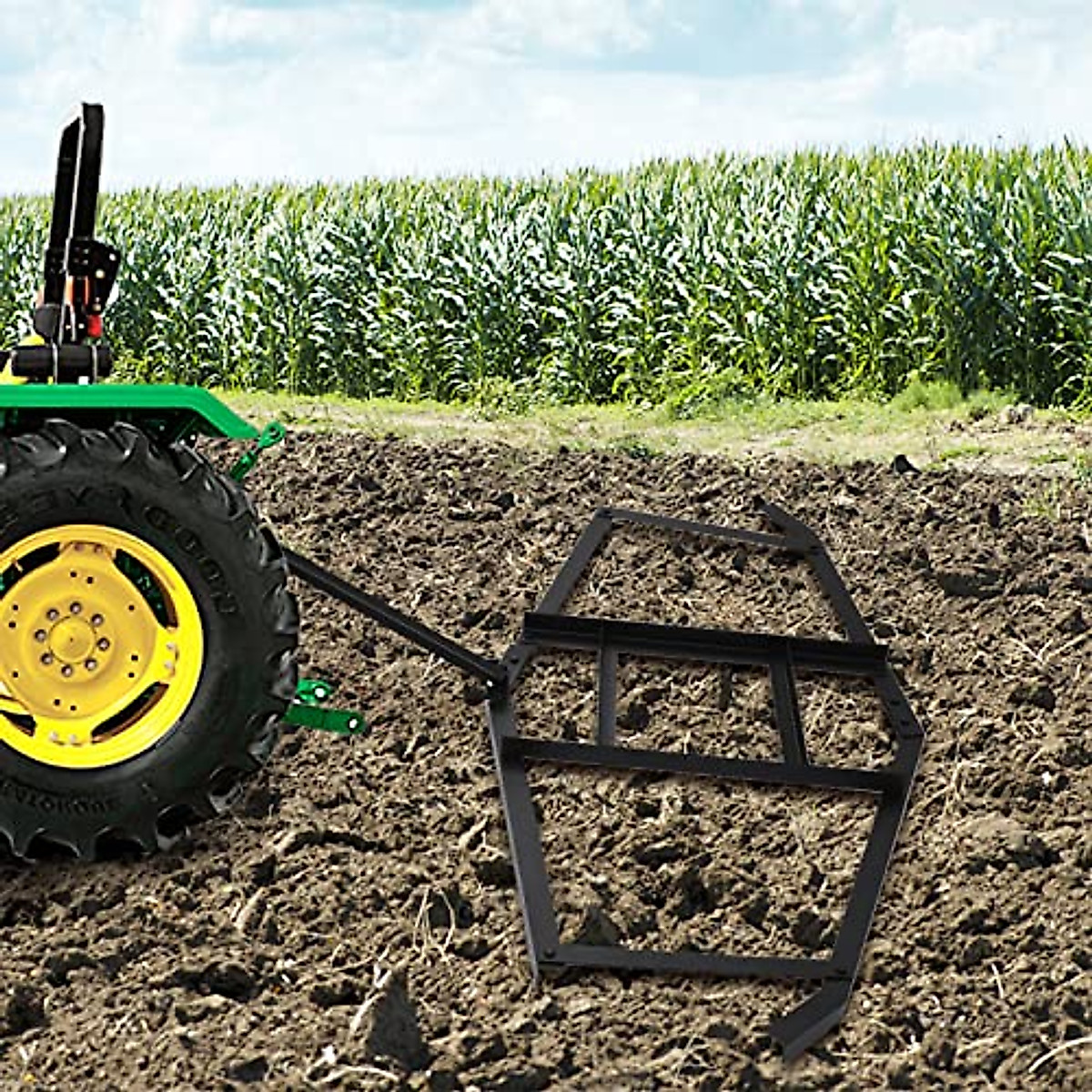 66" Tow Behind Drag Harrow Driveway Tractor Harrow Garden Lawn Tractors with 2 Adjustable Bars Heavy Duty Steel, Driveway Grader for ATV, UTV