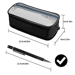 VIC VSEE Mesh Pencil Case Pencil Bag, Clear Pencil Pouch Multi-Purpose, Cute Pencil Case Large Capacity Makeup Bag Travel Office School College Gift for Adults Teen Girl Boy, Black