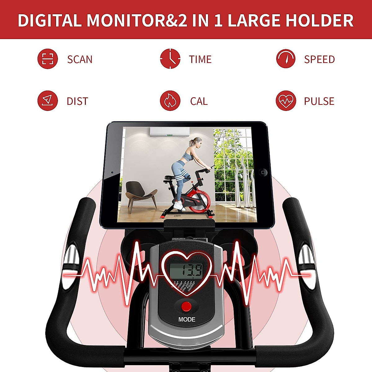 HARISON Exercise Bike Stationary Bikes for Home Use Indoor Cycling Bike with tablet Holder (Black+ Red)