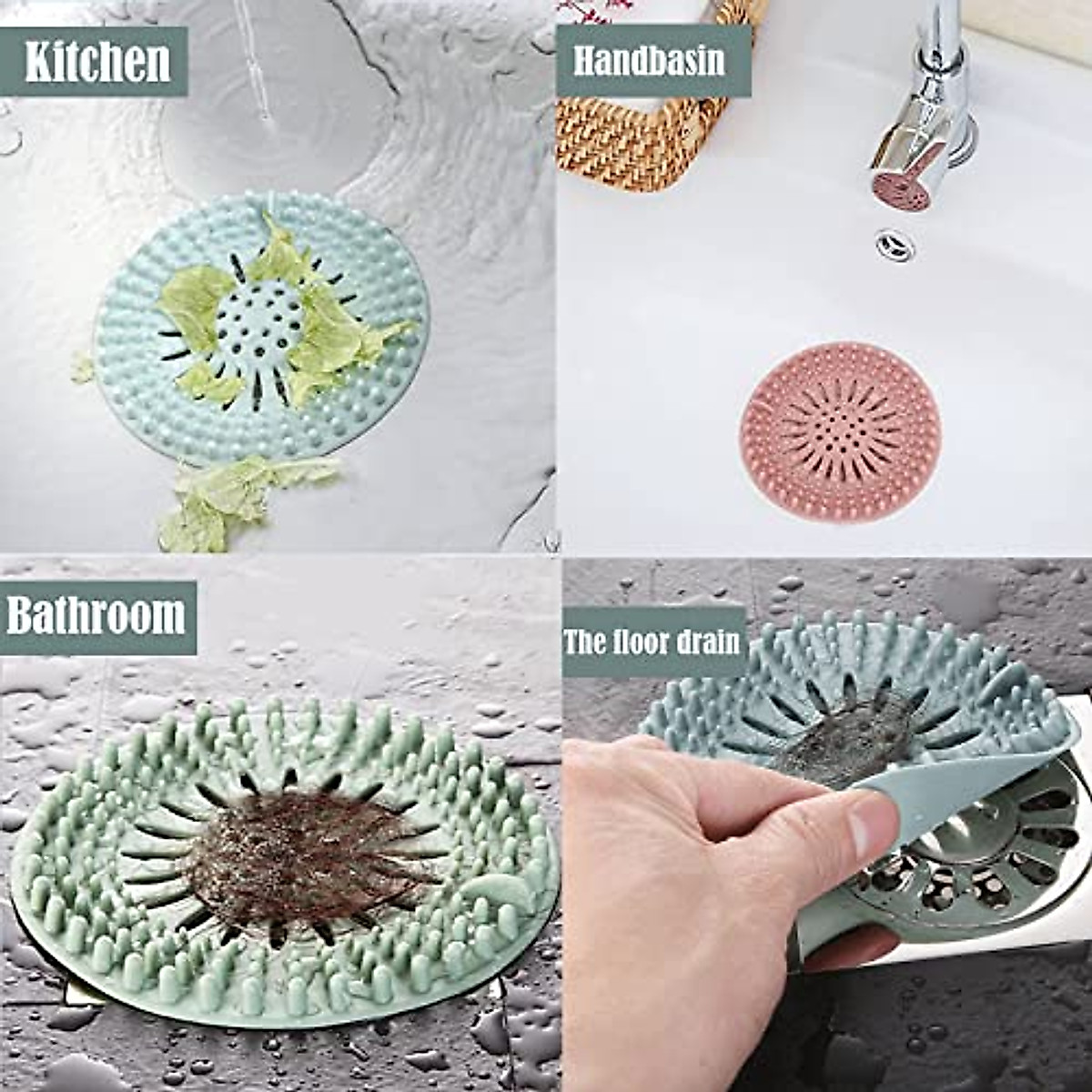4 Pack Shower Drain Hair Catcher Silicone Hair Stopper,Sink Strainers,Shower Drain Covers, Easy to Install and Clean, Suit for Bathroom Bathtub and Kitchen.