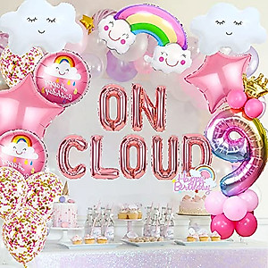 LaVenty On Cloud 9 ROSE GOLD Balloons Banner On Cloud Nine Birthday Party Decorations for 9 Year Old Girl 9th Birthday Party Invite Decorations
