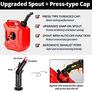 ARCTICSCORPION Upgraded Gas Can, 5L/1.3 Gallon Mountable Motorcycle Gas Can with Snap-in Spout, Mounting Hardware, Lock and Keys Emergency Gas or Water Container for ATV UTV SUV Trailer and Dirt Bike
