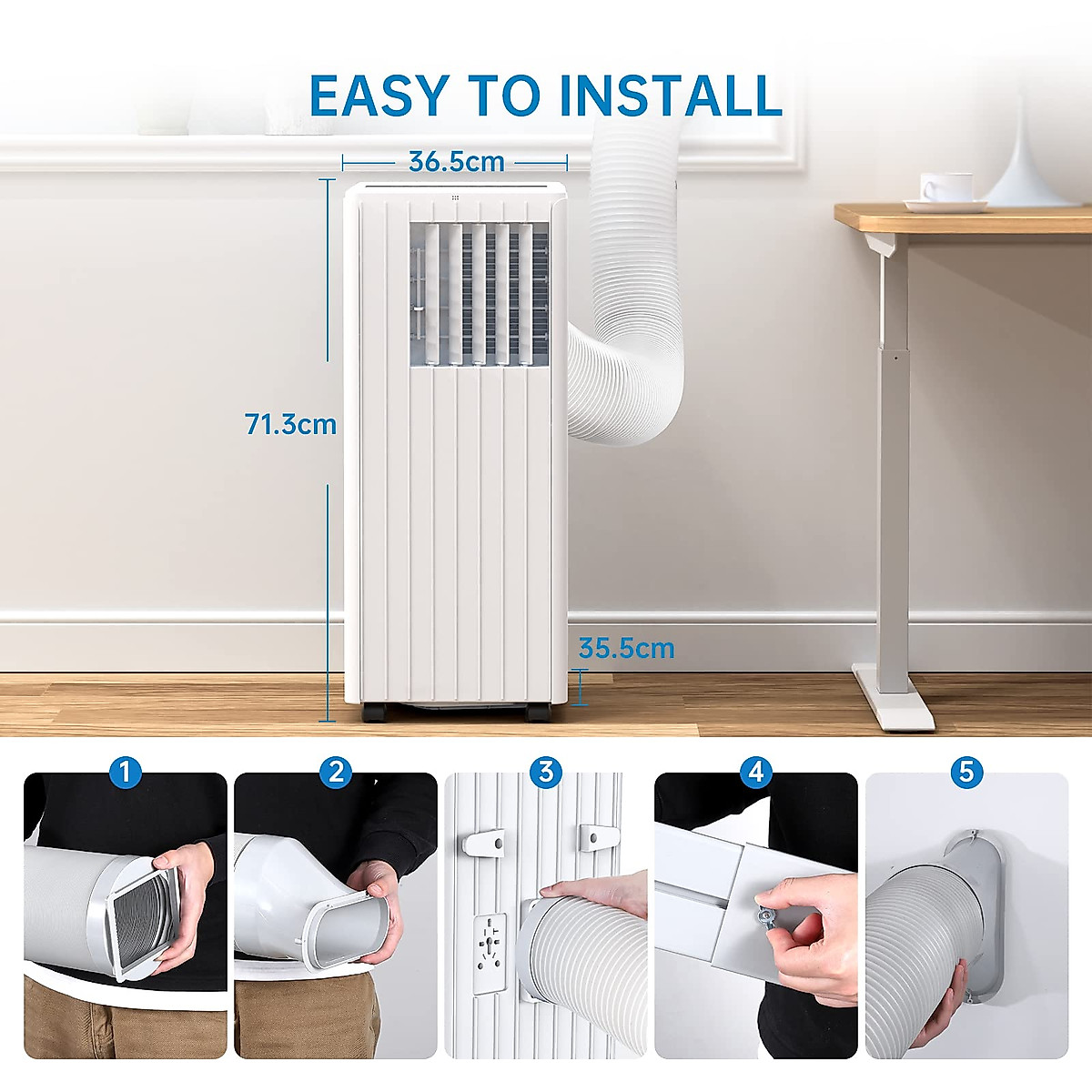 Takywep Portable Air Conditioner for Room up to 350 sq.ft, 8,000BTU A/C Unit with Dehumidifier and Cooling, 24Hour Timer, Sleep Mode, Remote Control, Window Installation Kit