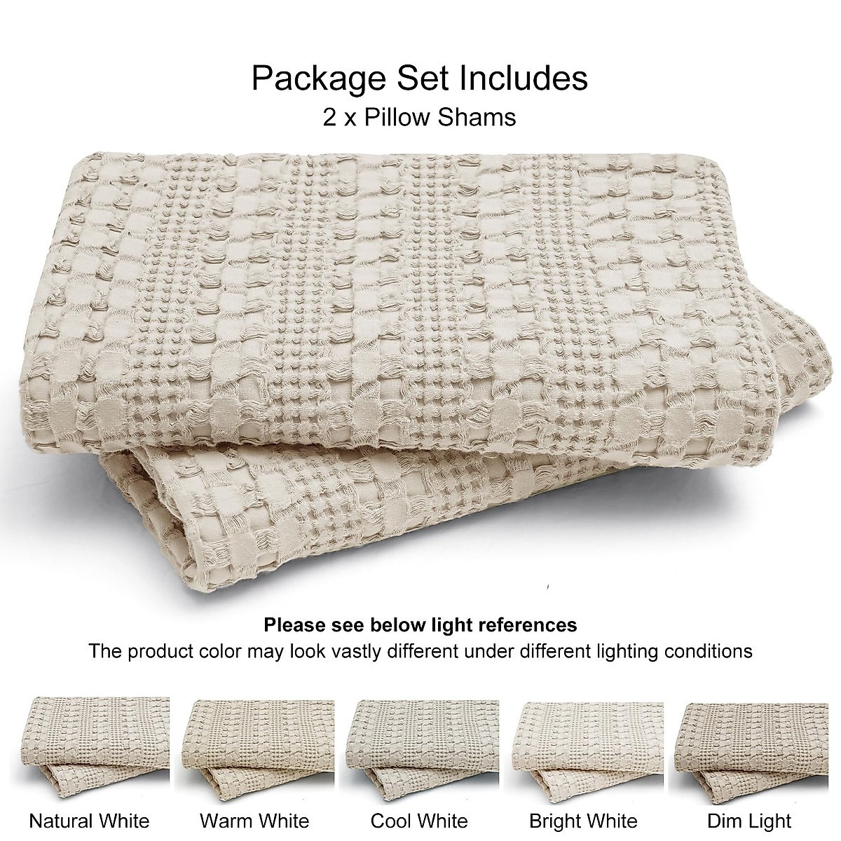PHF 100% Cotton Waffle Pillow Shams Standard Size, 2 Pack 20" x 26" Soft Skin-Friendly Pillowcases, No Filling, Aesthetic Woven and Breathable Waffle Weave Pillow Case Covers for Bed, Oatmeal