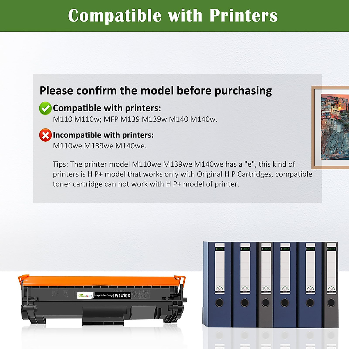 GREENPRINT [ Doesn't Work with H P+ Printer M110we M139we M140we ] Compatible Toner Cartridge with chip 141X W1410X (W1410A, 141A) High Yield 2000 Pages for H P M110 M110w M139 M140 M140w Printer