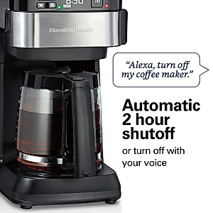 Hamilton Beach Works with Alexa Smart Coffee Maker, Programmable, 12 Cup Capacity, Black and Stainless Steel (49350) – A Certified for Humans Device