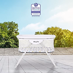 Dream On Me Poppy Traveler Portable Bassinet in White and Grey, Lightweight, Spacious and Convenient Mesh Design, JPMA Certified, Easy to Clean and Fold Baby Bassinet - Carry Bag Included
