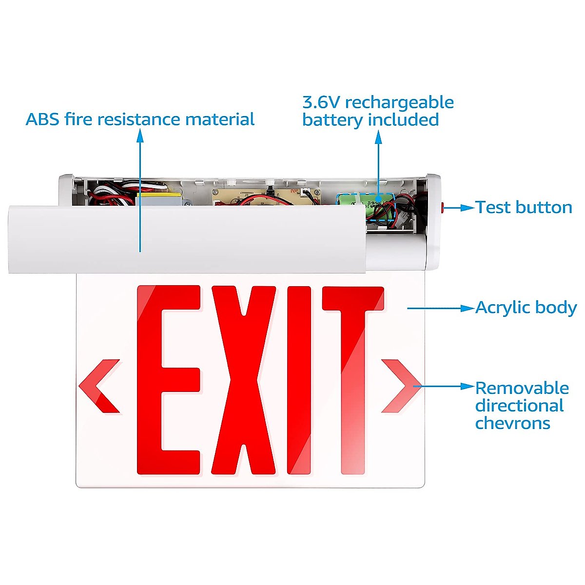 LEONLITE Emergency Exit Sign, LED Edge Lit Exit Sign, Exit Sign with Battery Backup, UL Listed, Double Sided, Rotating Acrylic Clear Panel, Top/Side/Wall Mount, 120/277V, Red, Pack of 4