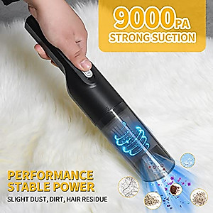 EZZARO Handheld Vacuum Cordless，Black Car Vacuum Cleaner，Wet Dry Hand Held Vacuum Cordless for Clean Desktop, Car Interior, Sofa, Corner and Other Crevices.（9000 PA）