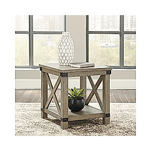 Signature Design by Ashley Aldwin Farmhouse Square End Table with Crossbuk Details, Light Brown