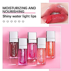 Yasovigi Hydrating Lip Oil Plumping Lip Tint Moisturizing Lip Gloss, Transparent Lip Balm Care Stick Nourishing Repairing Non-sticky, Moisture&Lighten Lip Lines (Pink)