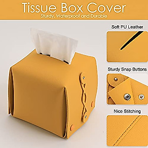 Kevancho Leather Tissue Box Cover Square, Tissue Box Holder Dispenser for Car, Home, Bathroom, Bedroom, Office, Night Stands, Desks and Tables (Yellow, Square)