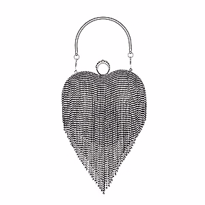Sither Rhinestone Tassel Handbag Purses for Women Evening Handbag Purses Heart Shape Clutch Purses Sparkly Clutches Shoulder Chain Bags for Party Prom Christmas Gift (black)