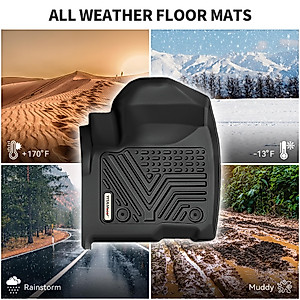 YITAMOTOR Floor Mats Fit for 2019-2023 Ford Ranger Supercrew Cab, Custom Fit Black TPE Floor Liners 1st & 2nd Row All-Weather Protection