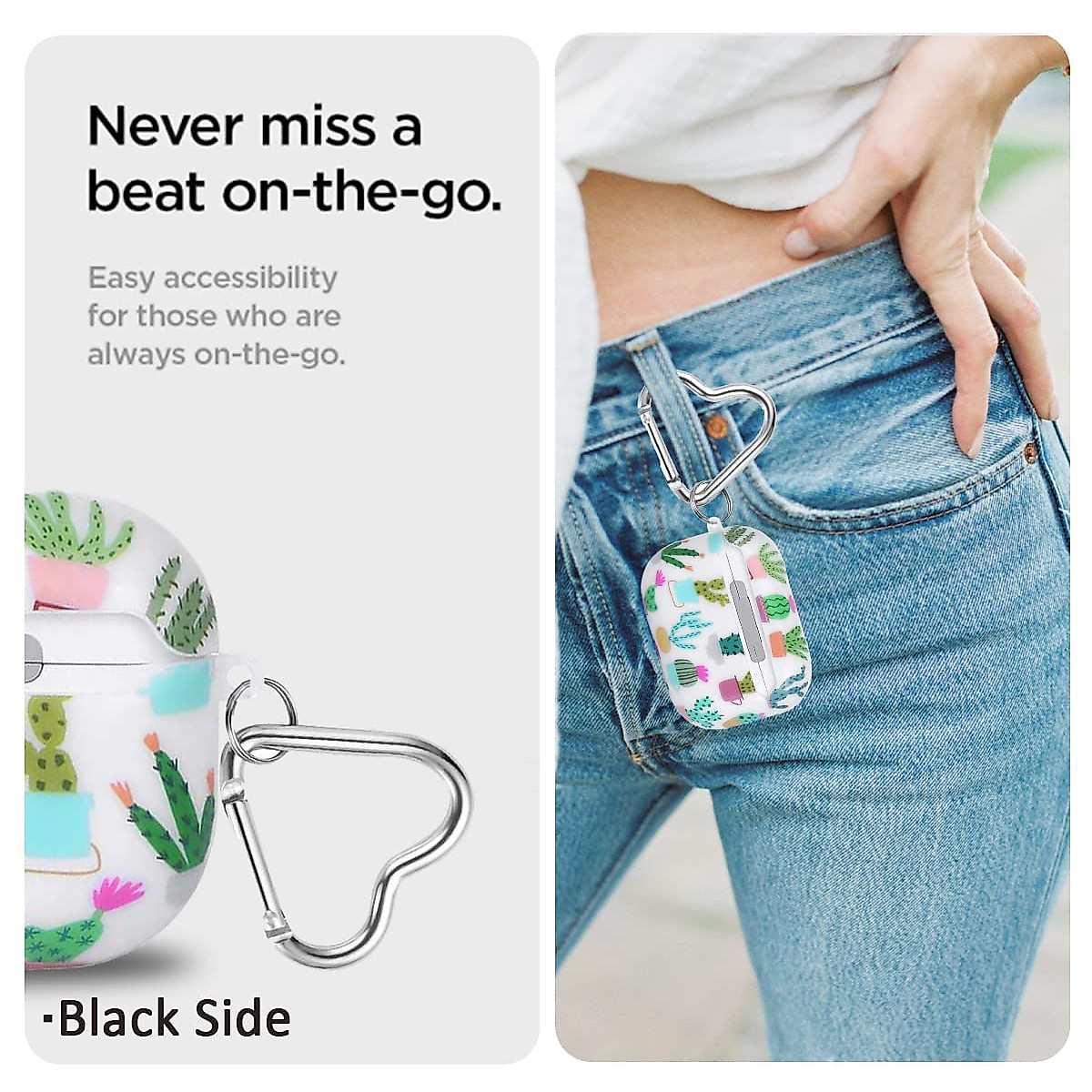 Olytop Airpods Pro Shock Case with Lock Black+Airpods Pro Protective Case Cactus