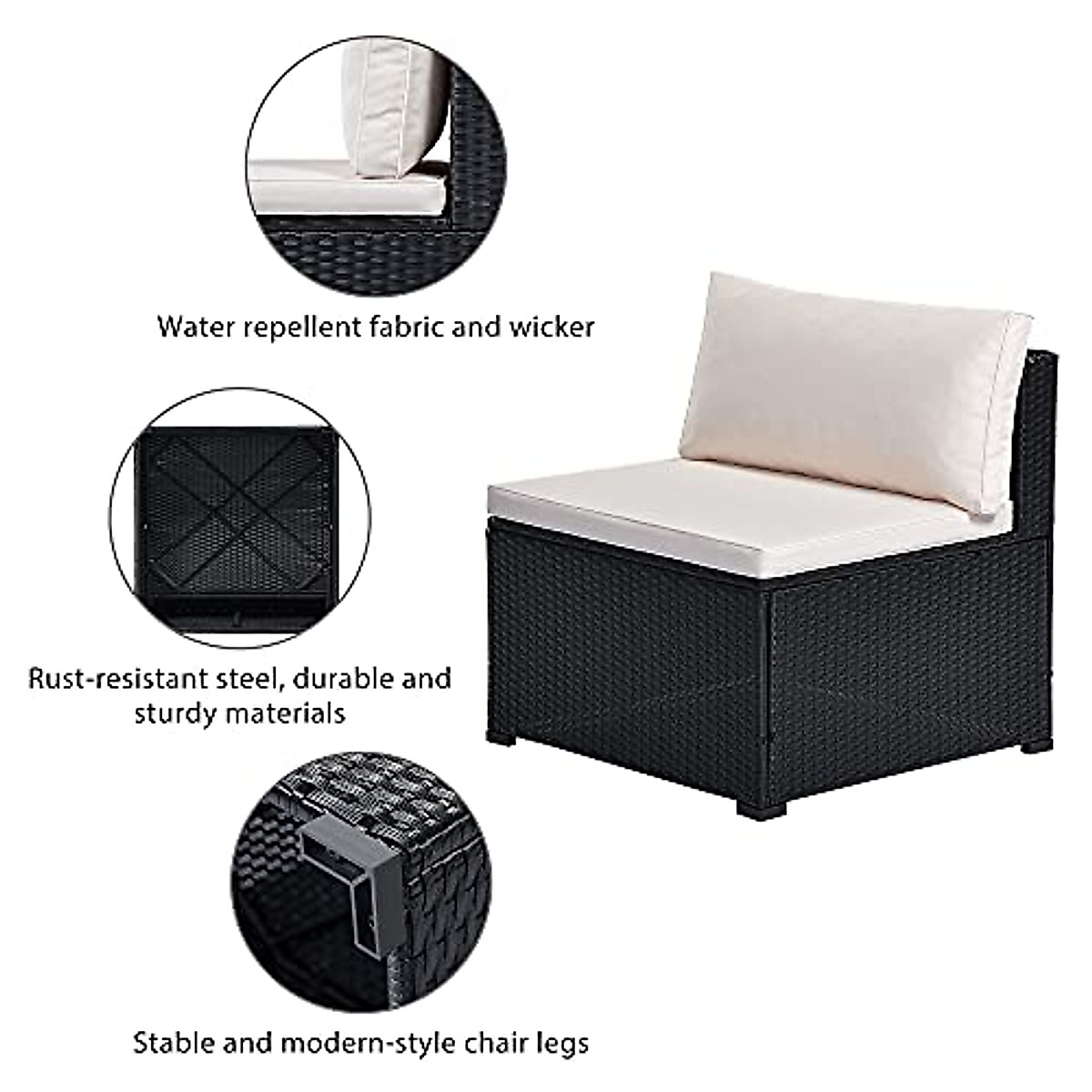 Patio Wicker Set,6-Piece Outdoor Furniture Set with PE Rattan Wicker, Patio Garden Sectional Sofa Chair with Removable Cushions for Porch, Beach (/Black Wicker+ Beige Cushion)
