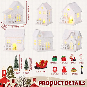 Soaoo 24 Pcs Christmas Village Set Xmas Scene Figurines Decoration LED Lighted DIY Christmas Village Miniature Resin Ornament Kits Christmas Collectable Figurine Winter Houses for Holiday Party Decor
