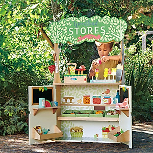Tender Leaf Toys Woodland Store and Puppet Theater – 2 Sided Reversible Grocery Stand and Hand Puppeteer Stage - Social, Creative, and Imaginative Development – Expressive Role Play – Ages 3 Years +