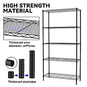 Wire Shelving Unit, 5 Shelf Metal Storage Rack NSF Certified Storage Rack 36" W x 14" D x 72" H 1250Lbs Capacity Garage Shelving Adjustable Heavy Duty Metal 5 Tier Metal Shelving Unit (Black)