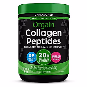 Orgain Hydrolyzed Collagen Peptides Powder, 20g Grass Fed Collagen - Hair, Skin, Nail, & Joint Support Supplement, Paleo & Keto, Non-GMO, Type I and III, 1lb (Packaging May Vary)