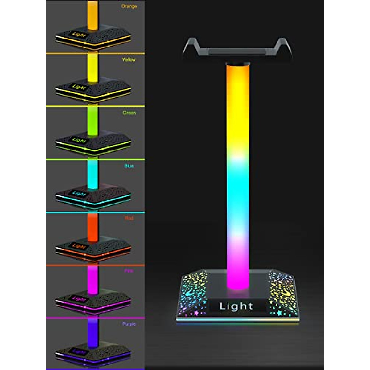 KANTUTOE RGB Gaming Headphone Stand Light with USB Port RGB Gaming Stand Light for Desktop PC Gaming Headset Accessories, Best Gift for Husband, Kids, Boyfriend