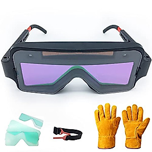 Melgweldr Welding Goggles Auto Darkening,Solar Auto Darkening Welding Glasses Over Glasses Welders Safety Protection PC Glasses with Welding Protective Gloves