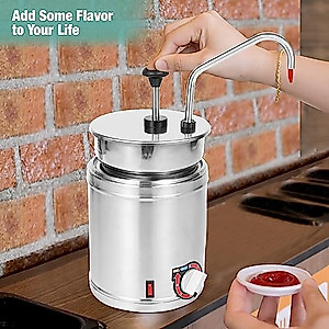 Restlrious Hot Fudge Dispenser with Temp Control, 4 QT Round Electric Nacho Cheese Warmer w/Stainless Steel Pot and Pump, Cheese Pump Station for Commercial Buffet, Cake Shop & Kitchen, 110V/200W