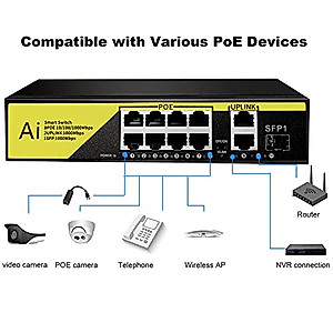 Link ROW08G 11 Port Gigabit PoE Ethernet Switch with 8 Port PoE 120W+2 Uplink+1 SFP Slots, Unmanaged Ethernet Splitter, Plug & Play,802.3AF, Fanless Quiet, Shielded Ports, Traffic Optimization