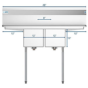 KoolMore - SB121610-12B3 2 Compartment Stainless Steel NSF Commercial Kitchen Prep & Utility Sink with 2 Drainboards - Bowl Size 12" x 16" x 10"