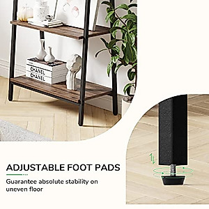 Novilla Bookshelf, 4-Tier Freestanding Storage Bookcase, Industrial Style Display Ladder Shelf for Living Room, Home Office, Bedroom, Kitchen, Walnut