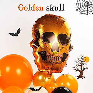 Halloween Orange Black Balloon Garland Arch Kit 117 Pcs and White Gold with Mylar Skull Star Balloons and 3D Bats for Fall Halloween Birthday Baby Shower Decorations