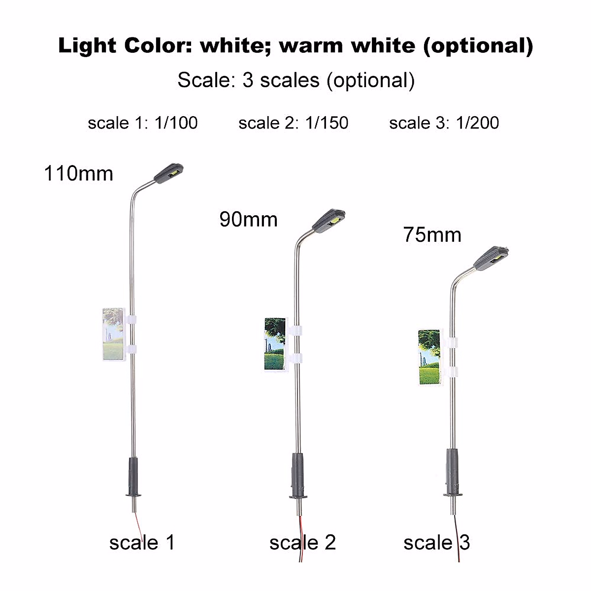 ERYUE 20pcs Warm White Model Street Lights Layout Lamppost Railway Train Garden Playground Scenery Led Lamp 1:100 Scale 110mm