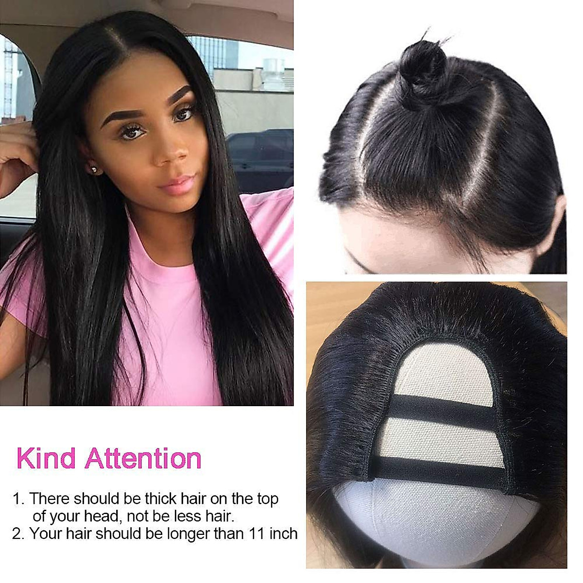 CanaryFly U Part Wigs Human Hair Wigs For Black Women Brazilian Straight Human Hair Wigs None Lace Front Wigs Glueless Natural Color U-part Wigs Hair Extension Clip(26inch, U-Part wig)