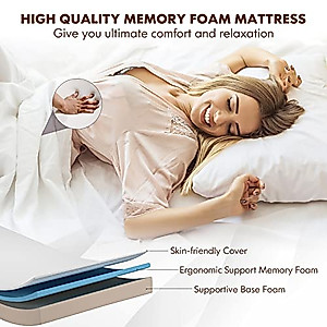 GOFLAME Folding Bed with Memory Foam Mattress, Portable Rollaway Guest Bed with Heavy-Duty Steel Frame & Rolling Casters, Sleeper Bed Cot Size for Adults & Kids, Dustproof Cover Included